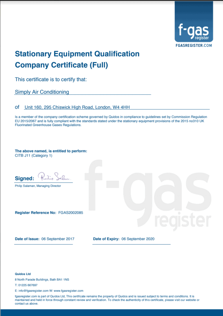 Certified F-Gas Air Conditioning Engineer In London 24H